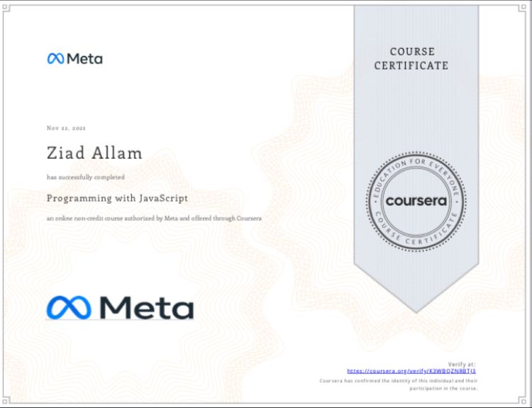 Ziad Allam on LinkedIn: #meta #coursera #javascript #programming Ziad Allam on LinkedIn: #meta #coursera #javascript #programming