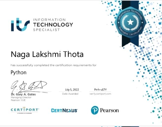 Naga Lakshmi Thota on LinkedIn: #python #python #pearsonvue # ... Naga Lakshmi Thota on LinkedIn: #python #python #pearsonvue # ...