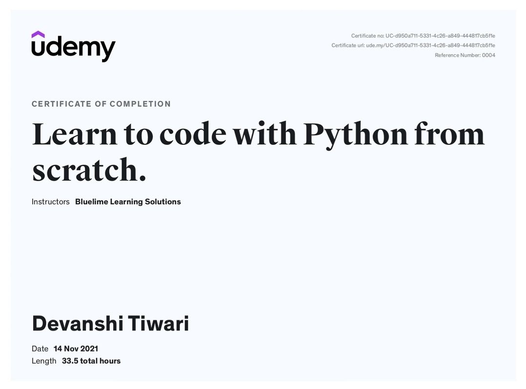 #udemycourse #pythonprogramming | Devanshi Tiwari #udemycourse #pythonprogramming | Devanshi Tiwari