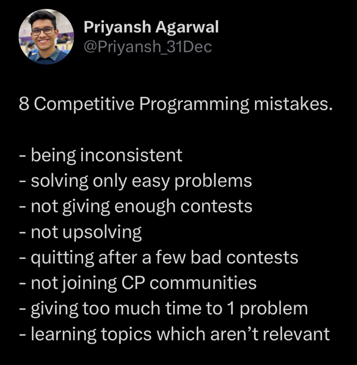 Priyansh Agarwal on LinkedIn: #competitiveprogramming #mistakes | 33 ... Priyansh Agarwal on LinkedIn: #competitiveprogramming #mistakes | 33 ...
