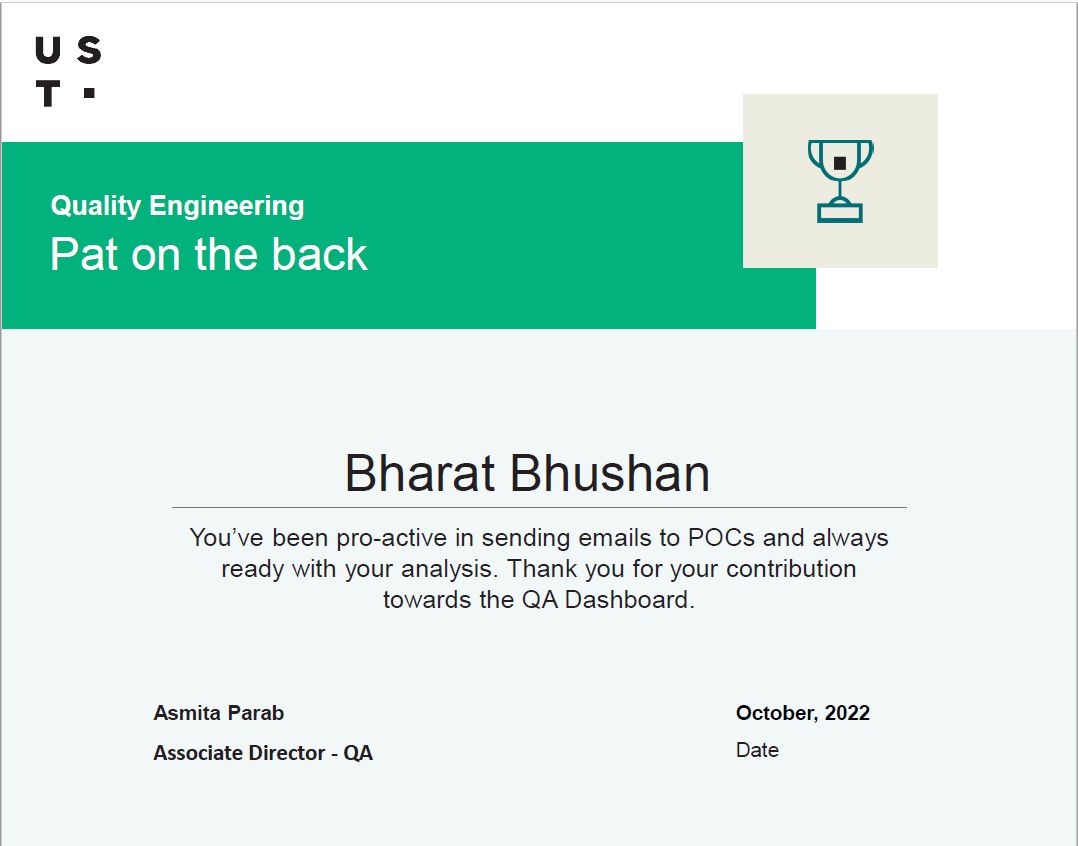 Bharat Bhushan on LinkedIn: #appreciationpost #gratitude #ust Bharat Bhushan on LinkedIn: #appreciationpost #gratitude #ust
