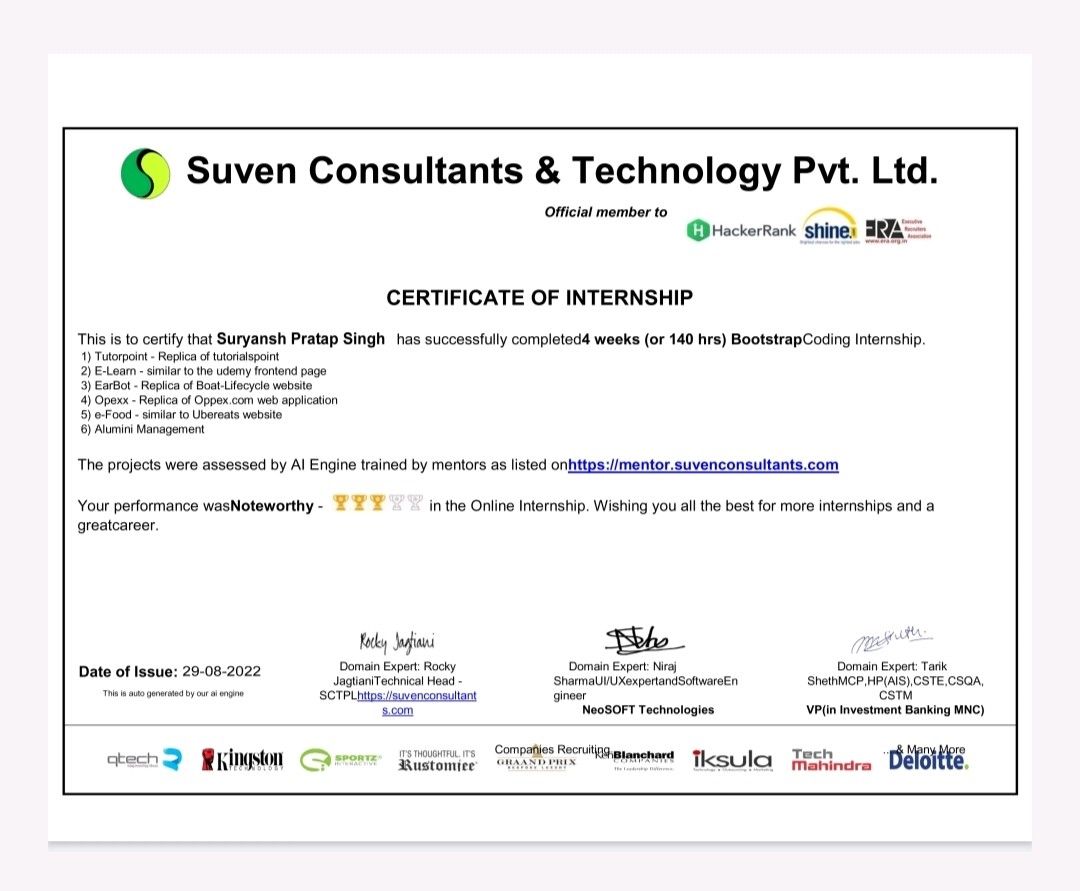 Suryansh Pratap Singh on LinkedIn: #internship Suryansh Pratap Singh on LinkedIn: #internship