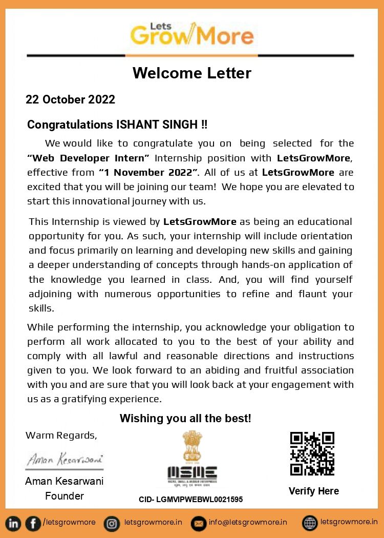 Ishant Singh on LinkedIn: #letsgrowmore #internship #amankesarwani # ... Ishant Singh on LinkedIn: #letsgrowmore #internship #amankesarwani # ...