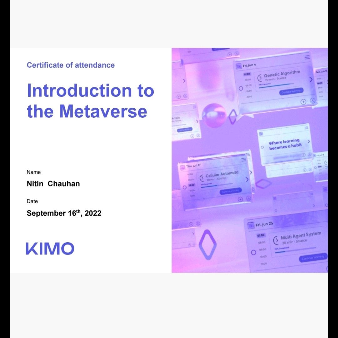 Nitin Chauhan on LinkedIn: Introduction to Metaverse Certificate. Nitin Chauhan on LinkedIn: Introduction to Metaverse Certificate.