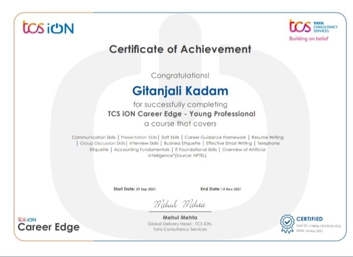Gitanjali Kadam on LinkedIn: #tcs Gitanjali Kadam on LinkedIn: #tcs