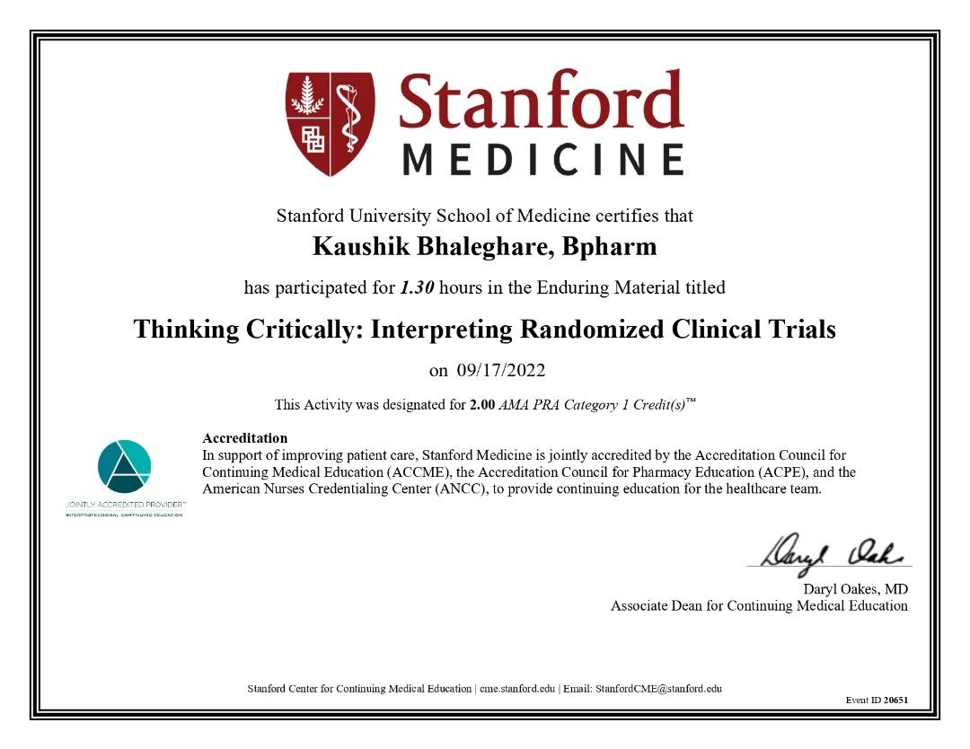 Kaushik Bhaleghare on LinkedIn: #clinicaltrials #stanford #pharmacy # ... Kaushik Bhaleghare on LinkedIn: #clinicaltrials #stanford #pharmacy # ...