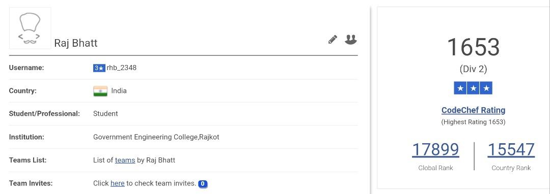 Rajkumar Bhatt on LinkedIn: #codechef #coding #programming #success Rajkumar Bhatt on LinkedIn: #codechef #coding #programming #success