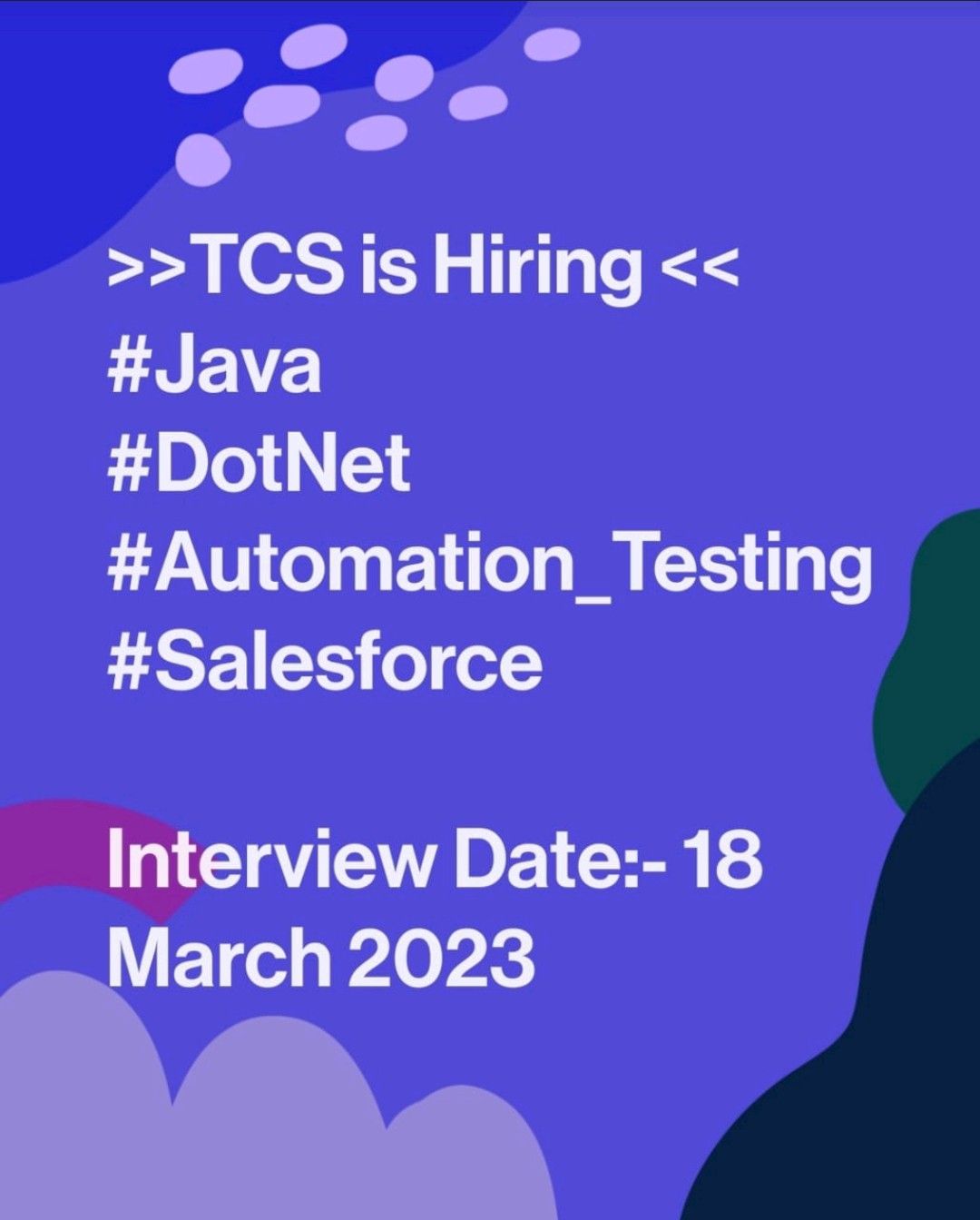 Nikita Manjalkar on LinkedIn: #tcs #java #dotnet #automation_testing # ... Nikita Manjalkar on LinkedIn: #tcs #java #dotnet #automation_testing # ...