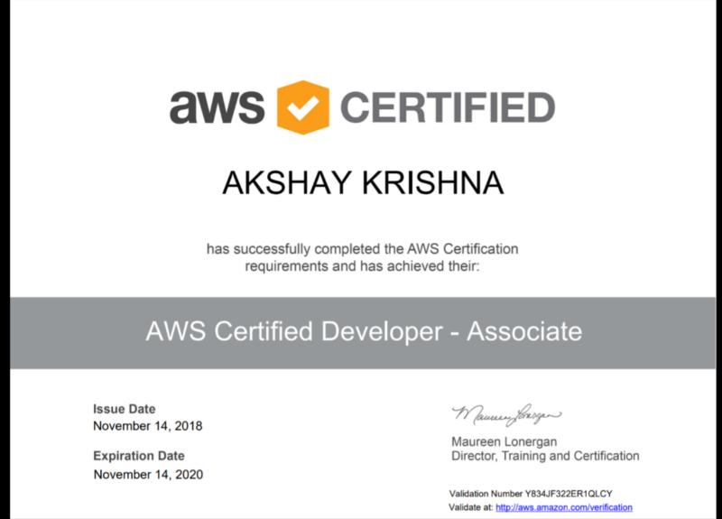 Akshay Krishna on LinkedIn: AWS certified :) Akshay Krishna on LinkedIn: AWS certified :)
