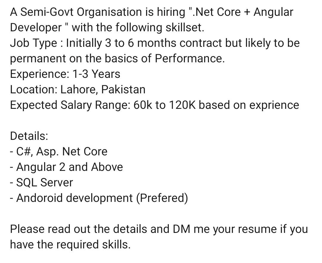 Urgent hiring #hiring #aspdotnet #core #angular #jobhiring | Zubair Shafi Urgent hiring #hiring #aspdotnet #core #angular #jobhiring | Zubair Shafi