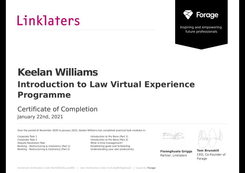 I am pleased to have completed the Linklaters Virtual Experience ... I am pleased to have completed the Linklaters Virtual Experience ...