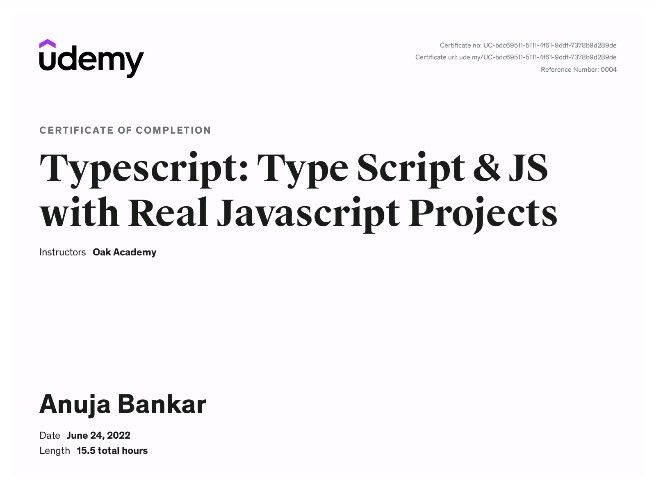 Anuja Bankar on LinkedIn: #udemy #javascript #typescript Anuja Bankar on LinkedIn: #udemy #javascript #typescript