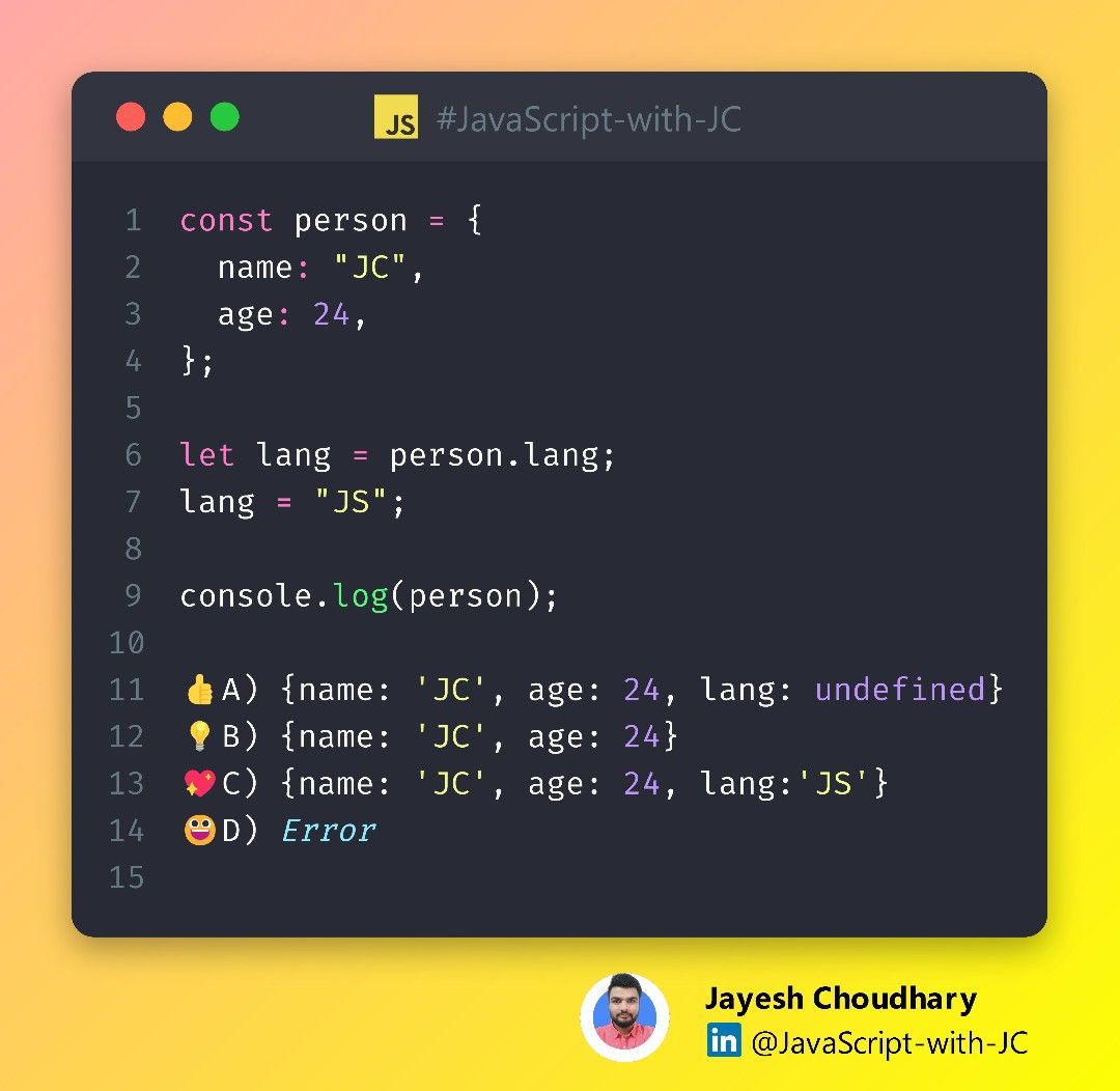 Jayesh Choudhary on LinkedIn: #javascriptdaily | 29 comments Jayesh Choudhary on LinkedIn: #javascriptdaily | 29 comments