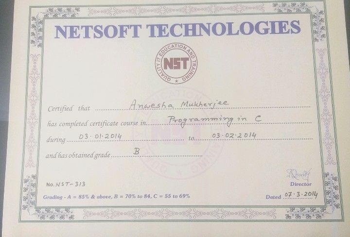 Dr Anwesha Mukherjee on LinkedIn: Received certificate in Programming C Dr Anwesha Mukherjee on LinkedIn: Received certificate in Programming C