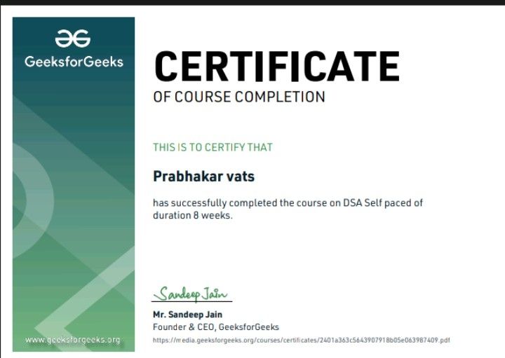 Successfully completed DSA self placed from geeks for geeks | Prabhakar ... Successfully completed DSA self placed from geeks for geeks | Prabhakar ...