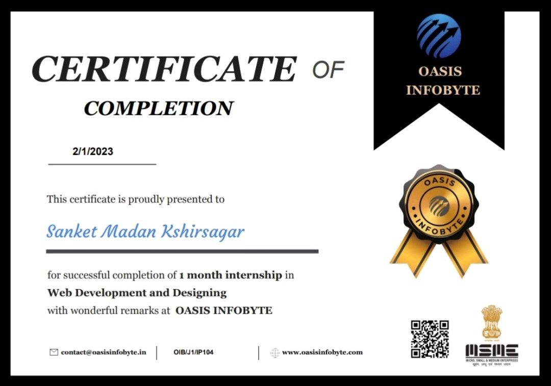 Sanket Kshirsagar on LinkedIn: #connections #internship #oasisinfobyte ... Sanket Kshirsagar on LinkedIn: #connections #internship #oasisinfobyte ...