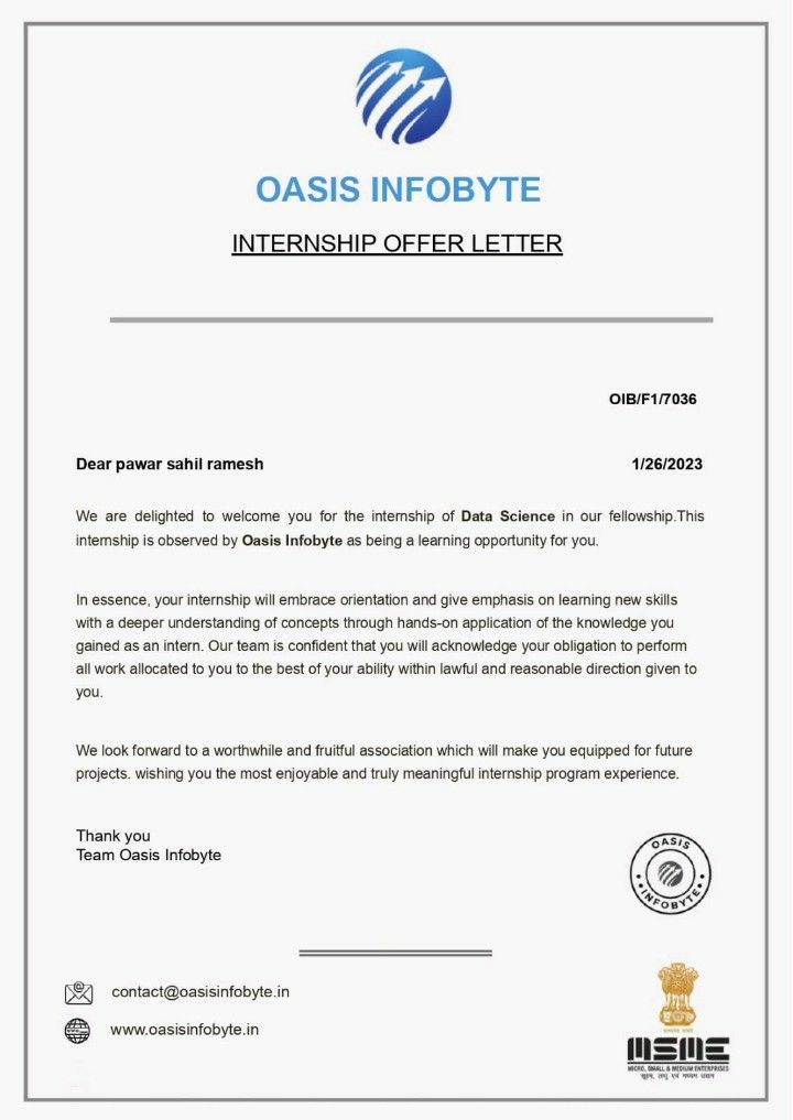 Sahil Pawar on LinkedIn: #oasisinfobyte Sahil Pawar on LinkedIn: #oasisinfobyte
