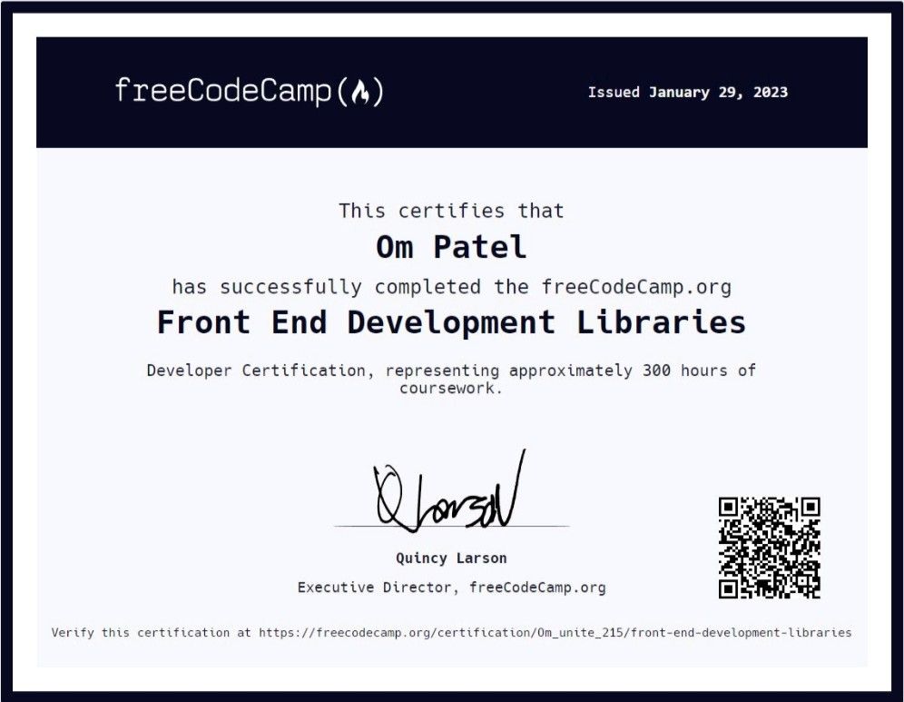 Om Patel on LinkedIn: #freecodecamp #development #frontendwebdeveloper ... Om Patel on LinkedIn: #freecodecamp #development #frontendwebdeveloper ...