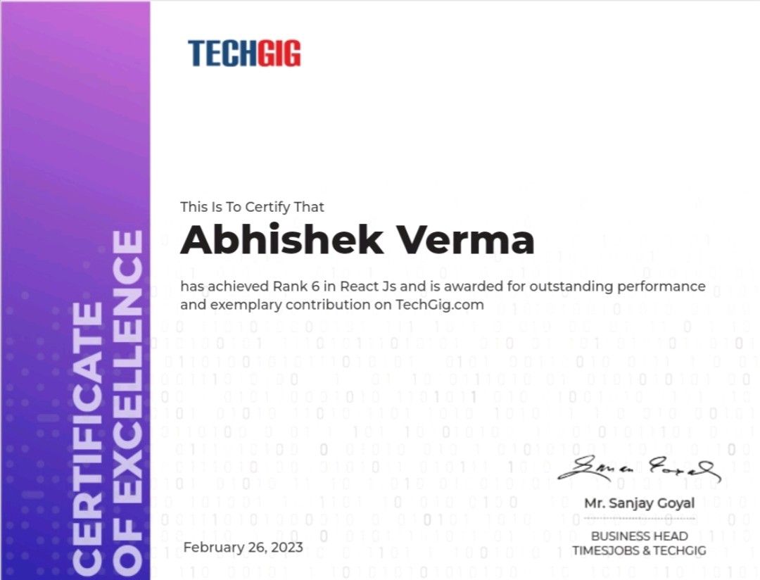 Abhishek Verma on LinkedIn: #react #reactjs #techgig #tech Abhishek Verma on LinkedIn: #react #reactjs #techgig #tech