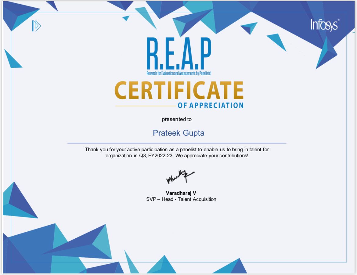 Prateek Gupta on LinkedIn: APPRECIATION CERTIFICATE Prateek Gupta on LinkedIn: APPRECIATION CERTIFICATE