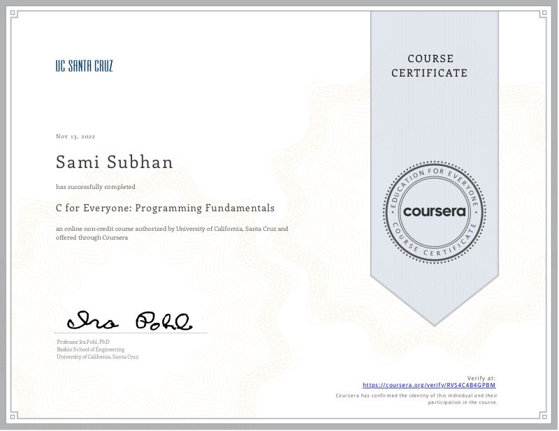 #coursera #c #learning #programming #language | Sami Subhan #coursera #c #learning #programming #language | Sami Subhan