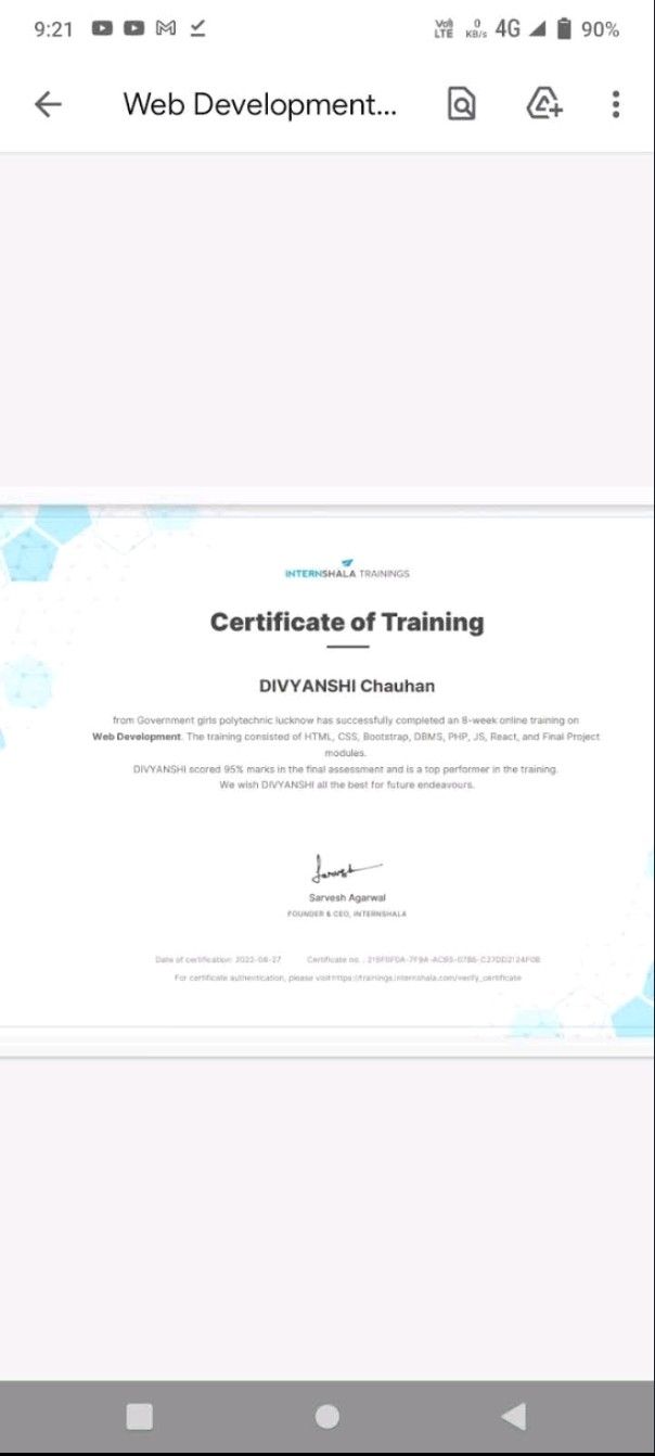Divyanshi Chauhan on LinkedIn: #internshala #training #webdevelopment Divyanshi Chauhan on LinkedIn: #internshala #training #webdevelopment