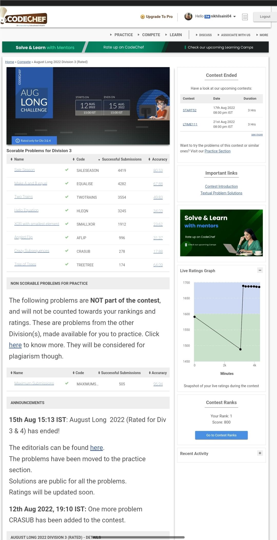 Nikhil Saini on LinkedIn: #codechef #longchallenge Nikhil Saini on LinkedIn: #codechef #longchallenge