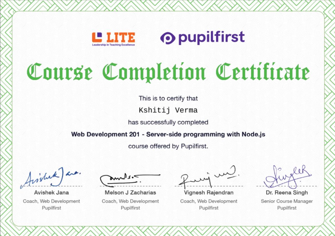 Kshitij Verma on LinkedIn: #learning #programming #nodejs #certificate ... Kshitij Verma on LinkedIn: #learning #programming #nodejs #certificate ...