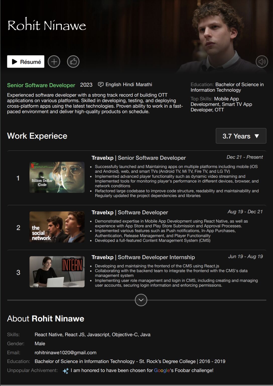 Rohit Ninawe on LinkedIn: #netflix #resume #creativity #coding # ... Rohit Ninawe on LinkedIn: #netflix #resume #creativity #coding # ...