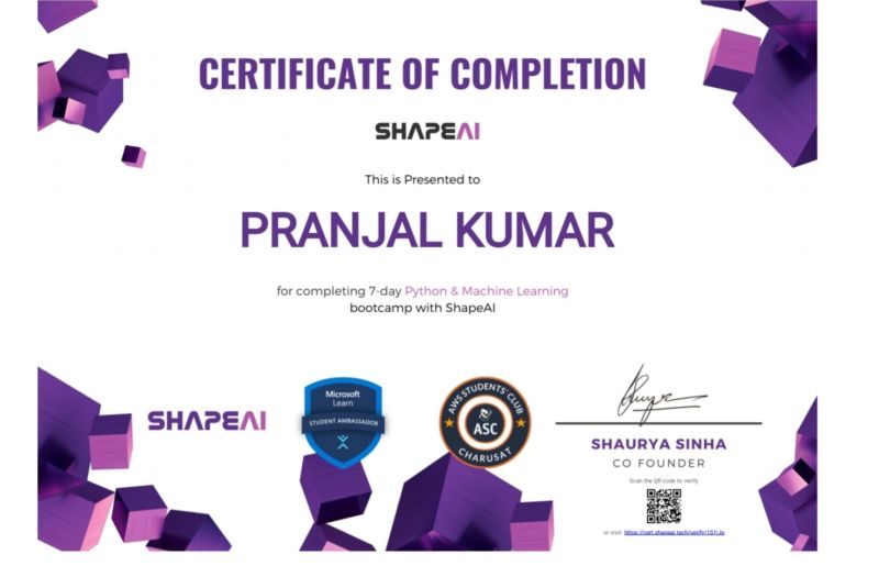 Pranjal Kumar on LinkedIn: #shapeai #python_ Pranjal Kumar on LinkedIn: #shapeai #python_