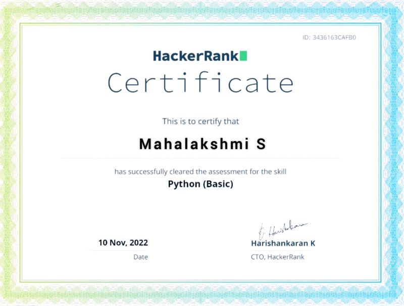 Mahalakshmi S on LinkedIn: #hackerrank #python #pythonprogramming #basic Mahalakshmi S on LinkedIn: #hackerrank #python #pythonprogramming #basic