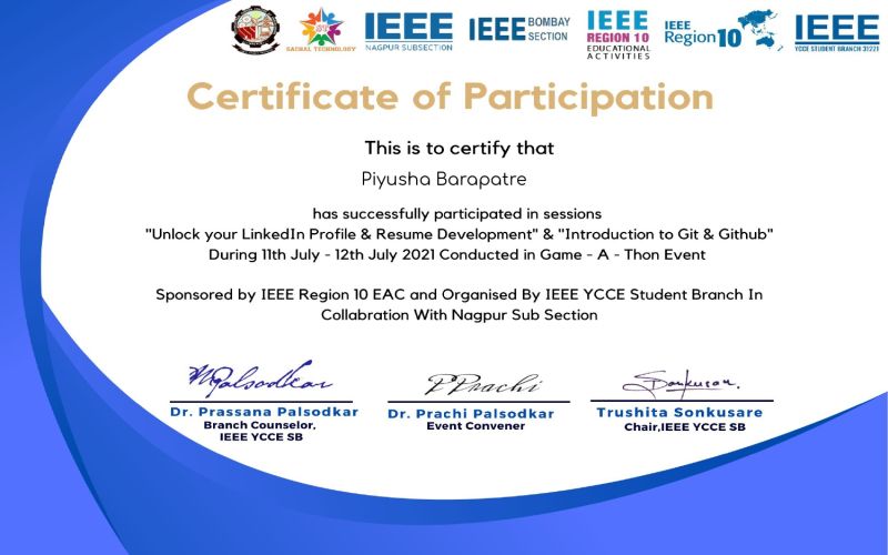 Piyusha Barapatre on LinkedIn: #ieee #gameathon #learningexperience # ... Piyusha Barapatre on LinkedIn: #ieee #gameathon #learningexperience # ...