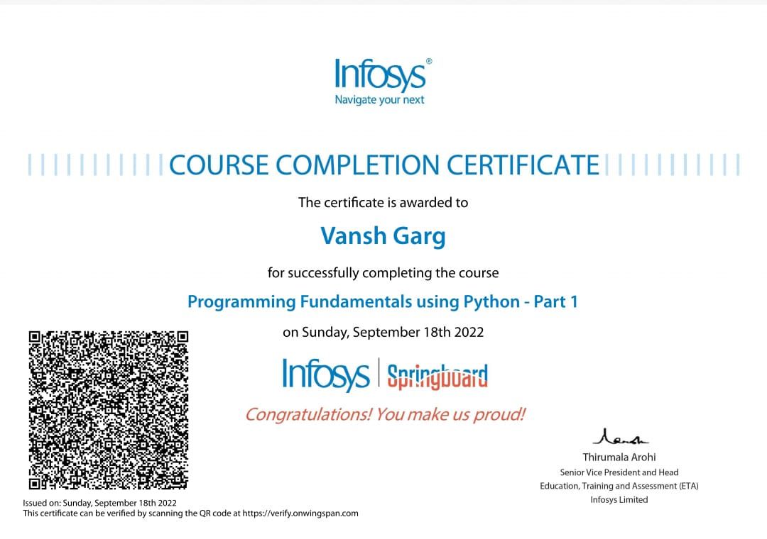 VANSH GARG on LinkedIn: #pythonprogramming #infosysspringboard # ... VANSH GARG on LinkedIn: #pythonprogramming #infosysspringboard # ...