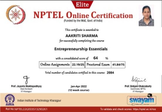 Aakriti Sharma on LinkedIn: #entrepreneurship #nptel #iitkharagpur Aakriti Sharma on LinkedIn: #entrepreneurship #nptel #iitkharagpur