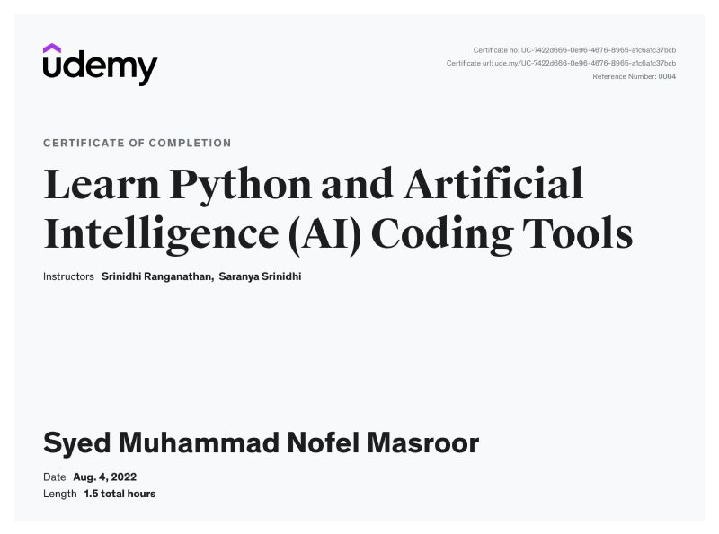 Syed Nofel on LinkedIn: #udemy #udemycourse #python #artificialintelligence Syed Nofel on LinkedIn: #udemy #udemycourse #python #artificialintelligence