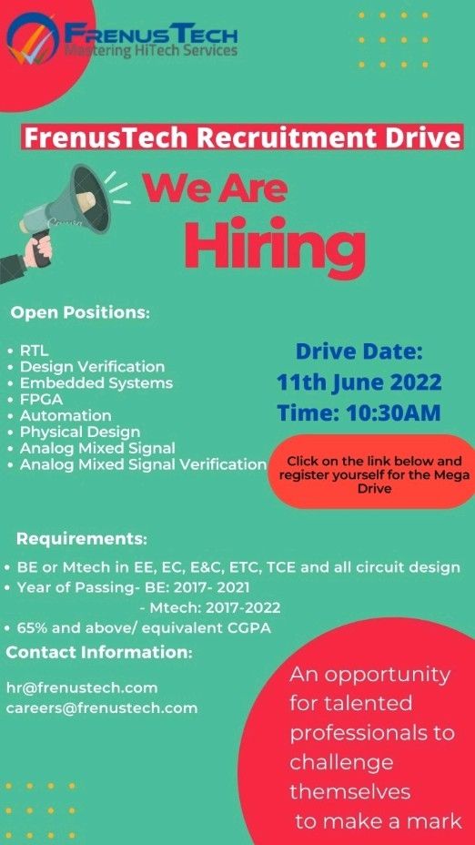 Siddarth HP on LinkedIn: #freshers #vlsijobs #opportunity #jobopportunities Siddarth HP on LinkedIn: #freshers #vlsijobs #opportunity #jobopportunities