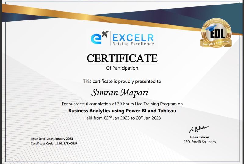 Simran Mapari on LinkedIn: Successfully completed training on Power BI ... Simran Mapari on LinkedIn: Successfully completed training on Power BI ...
