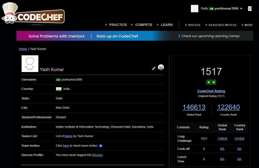 Yash Kumar on LinkedIn: #codechef Yash Kumar on LinkedIn: #codechef