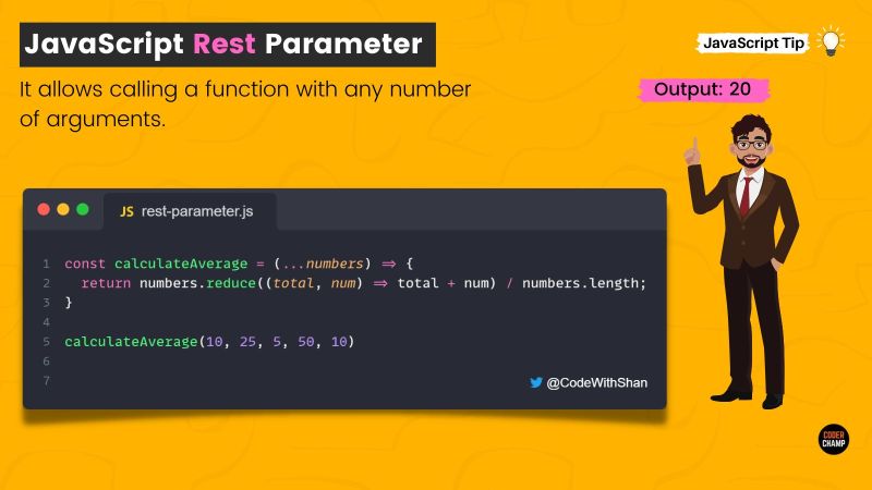 Shan Asif on LinkedIn: JavaScript Tip ⚡ Rest Parameter 🚀 It bundles the ... Shan Asif on LinkedIn: JavaScript Tip ⚡ Rest Parameter 🚀 It bundles the ...