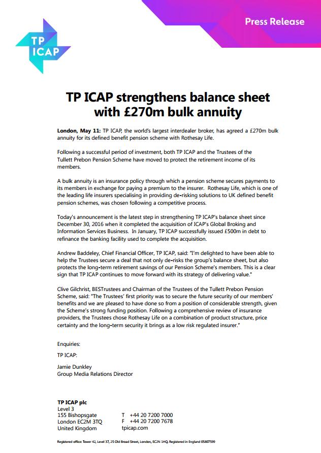TP ICAP on LinkedIn: TP ICAP strengthens balance sheet with £270m bulk ... TP ICAP on LinkedIn: TP ICAP strengthens balance sheet with £270m bulk ...