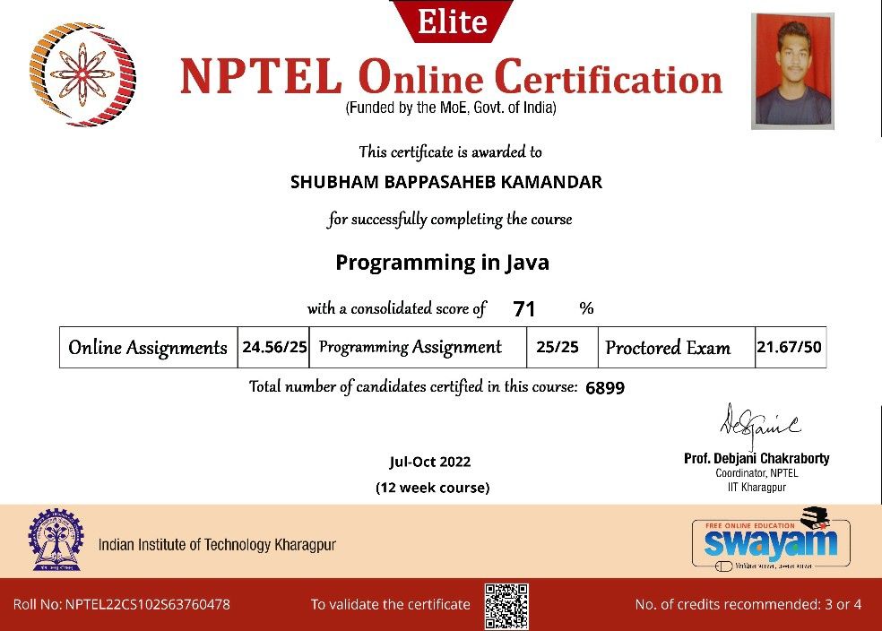Shubham Kamandar on LinkedIn: #nptel #java #programming Shubham Kamandar on LinkedIn: #nptel #java #programming