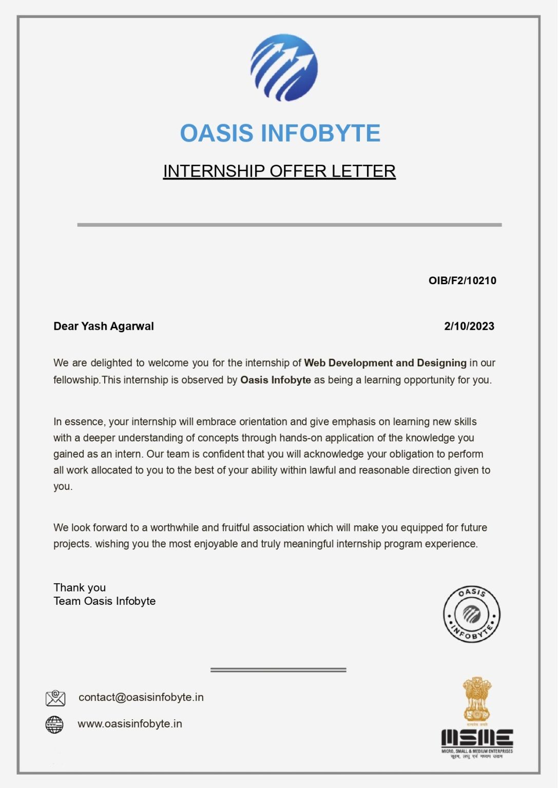 Yash Agarwal on LinkedIn: #connections #oasisinfobyte #intern # ... Yash Agarwal on LinkedIn: #connections #oasisinfobyte #intern # ...