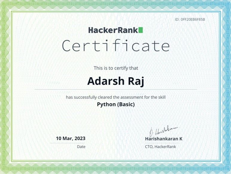 Adarsh Raj on LinkedIn: #share #hackerrank #python #connections Adarsh Raj on LinkedIn: #share #hackerrank #python #connections
