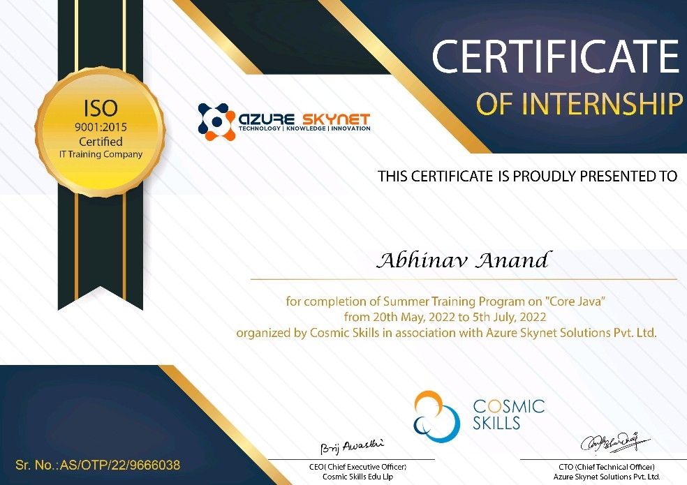 Abhinav Anand on LinkedIn: #corejava #internship #javadevelopers Abhinav Anand on LinkedIn: #corejava #internship #javadevelopers