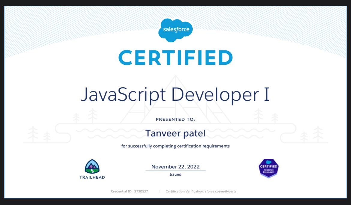 Tanveer Patel on LinkedIn: #javascriptdeveloper #salesforcecertified # ... Tanveer Patel on LinkedIn: #javascriptdeveloper #salesforcecertified # ...
