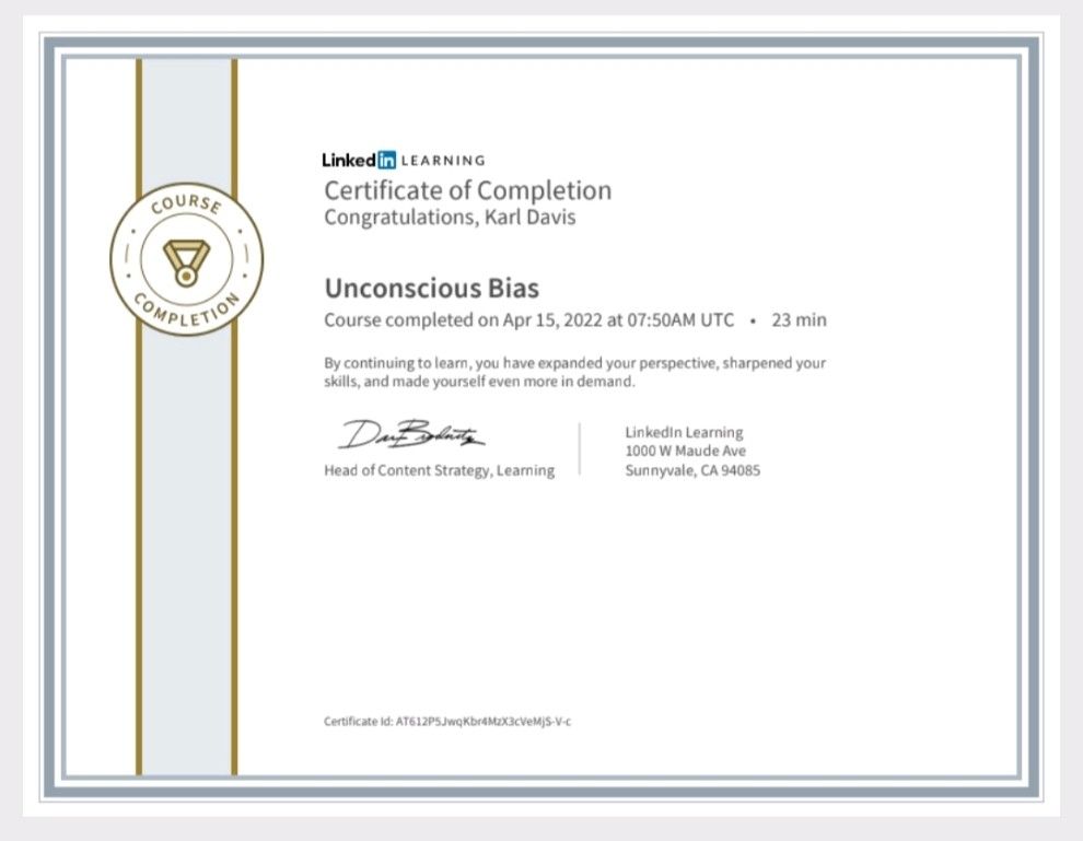 Karl Davis on LinkedIn: Expanding my knowledge on Unconscious Bias from ... Karl Davis on LinkedIn: Expanding my knowledge on Unconscious Bias from ...