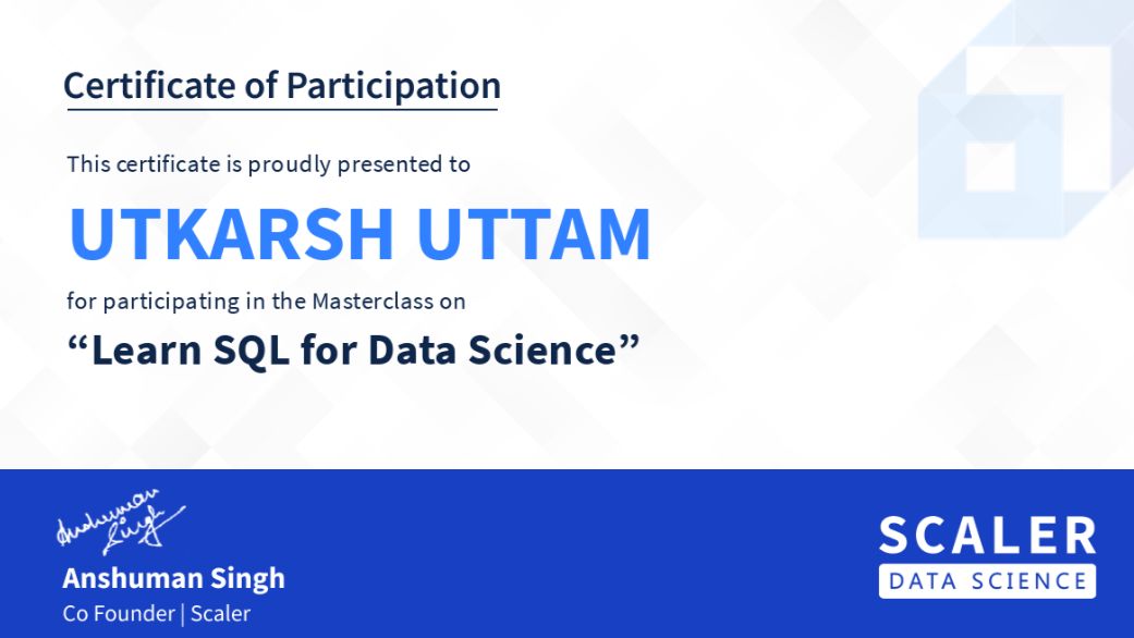 Utkarsh Uttam on LinkedIn: #connections #sql #datascience #workshop # ... Utkarsh Uttam on LinkedIn: #connections #sql #datascience #workshop # ...