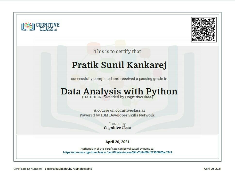 Pratik Kankarej on LinkedIn: #python #dataanalysis #ibm #cognitiveclass Pratik Kankarej on LinkedIn: #python #dataanalysis #ibm #cognitiveclass