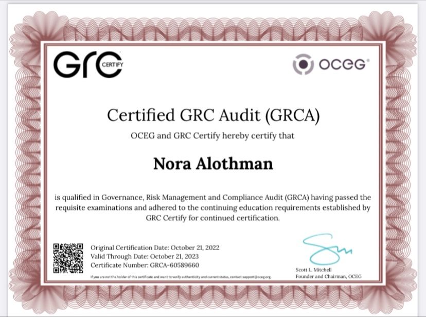 Nora Al Othman LL.M,CCO,GRCP,GRCA,RBPFC,TOT on LinkedIn: #grca | 11 ... Nora Al Othman LL.M,CCO,GRCP,GRCA,RBPFC,TOT on LinkedIn: #grca | 11 ...