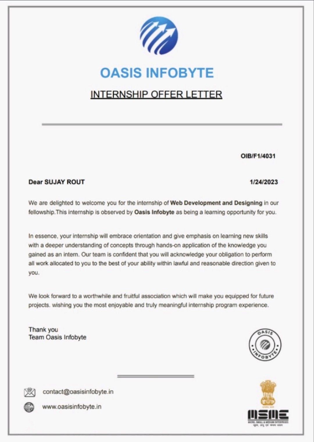 Sujay Rout on LinkedIn: #internship #webdevelopment #oasisinfobyte Sujay Rout on LinkedIn: #internship #webdevelopment #oasisinfobyte